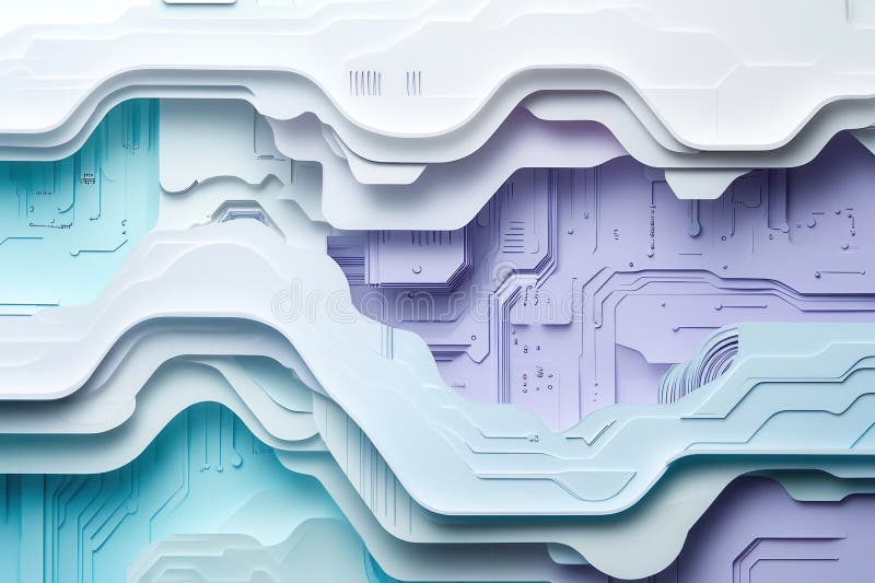 Futuristic Layered Paper Art Background Showcasing Digital Circuits ...