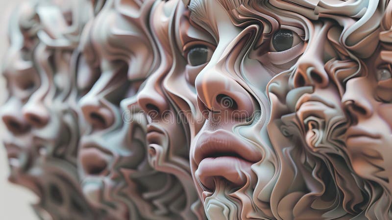 Abstract Layered Faces in Surreal 3D Art Composition Stock Illustration ...