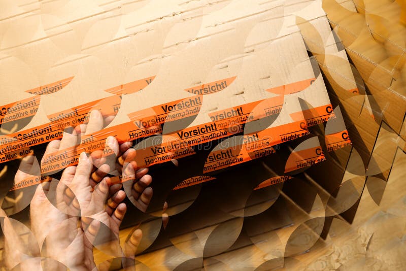 Abstract Layered Hands with Caution Tape on Box Stock Photo - Image of ...