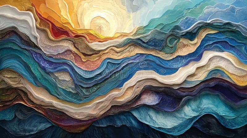 Abstract Layered Landscape with Sunset Hues Stock Illustration ...