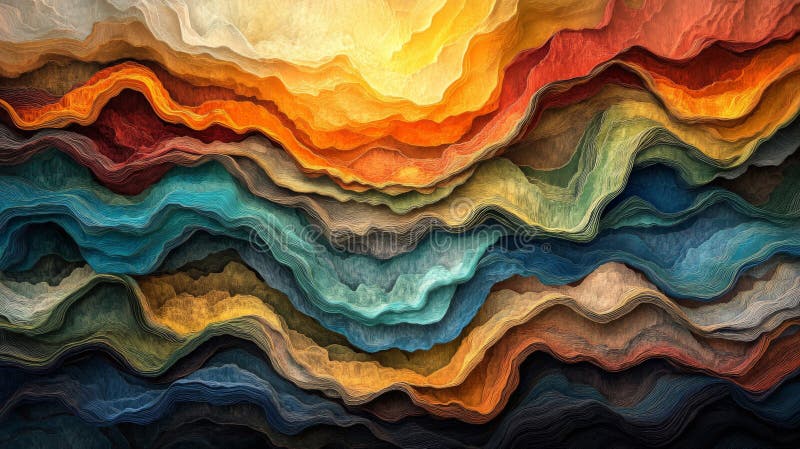 Abstract Layered Landscape of Vivid Hues and Textures Stock ...