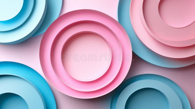 Abstract Layered Paper Circles in Pink and Blue Stock Illustration ...
