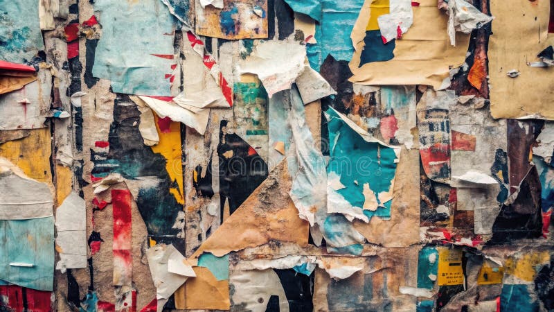 Abstract Layered Texture of Weathered Paper Fragments with Diverse Hues ...