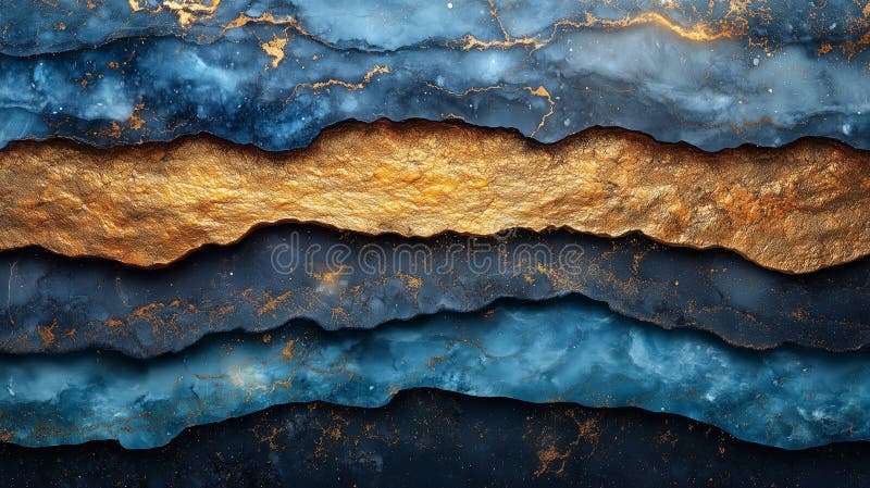 Abstract Layers of Blue and Gold Textures Resembling Natural Formations ...