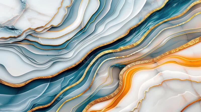 Abstract Layers of Blue, Orange, and Gold Hues Create Fluid, Wave-like ...
