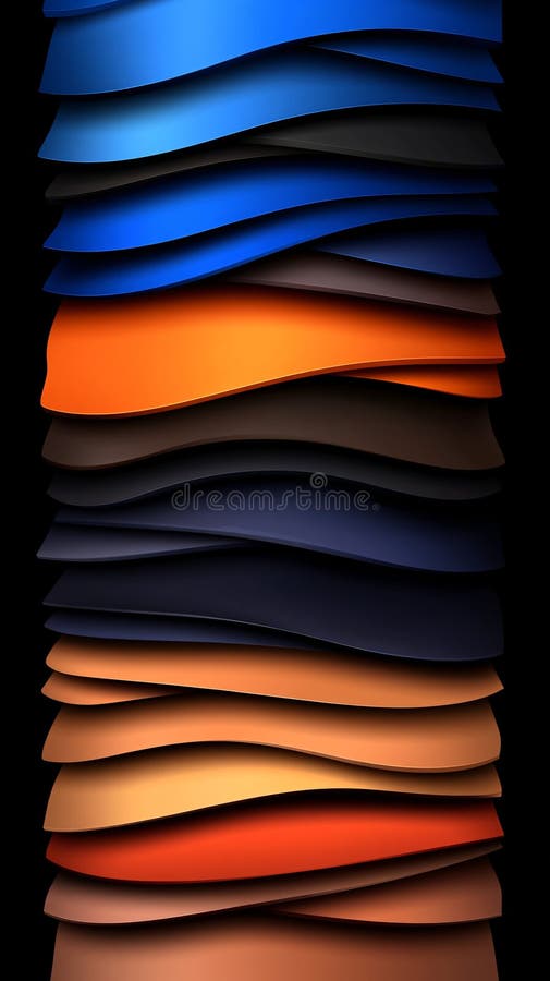 Abstract Layers of Colorful Curves Forming a Vertical Stack on Black ...