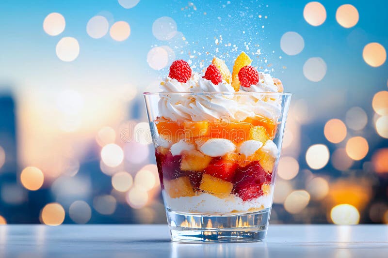 Abstract Layers of Trifles in Glass Cups, with Vibrant Fruit, Cream and ...