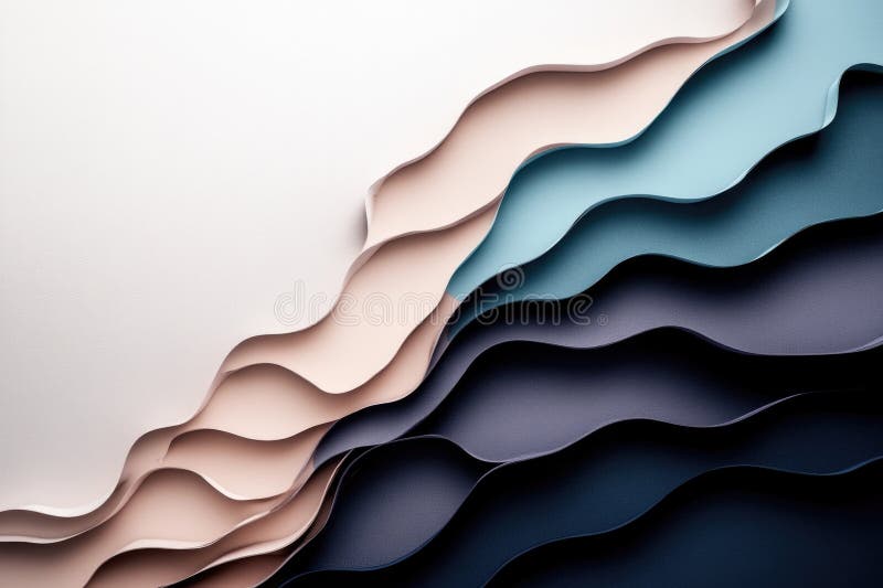 Abstract Layers of Wavy Colored Paper in Soft Blue, Pink, and Navy ...