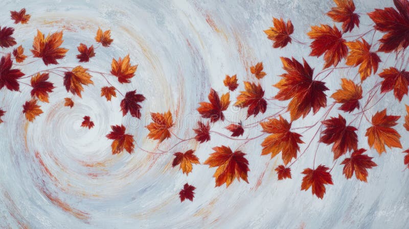 Abstract Leaf Movement Concept, Dynamic Swirl of Maple Leaves on White ...