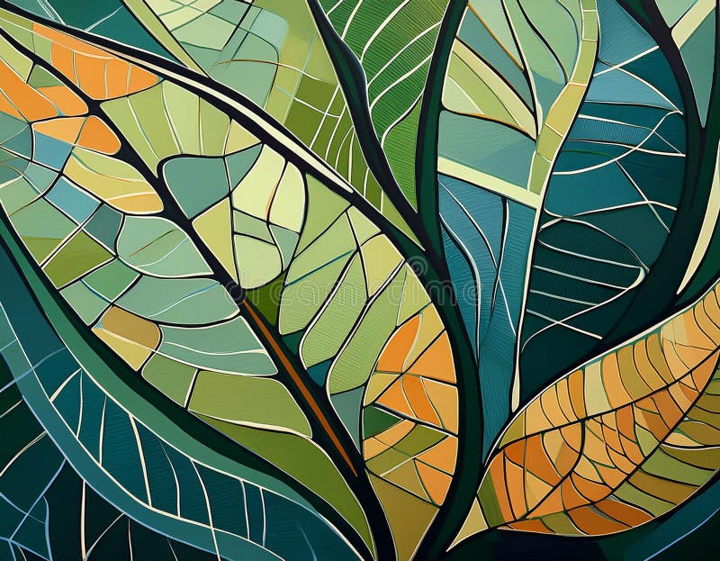 Abstract Leaf Veins Illustration Exaggerated Lines and Shapes ...
