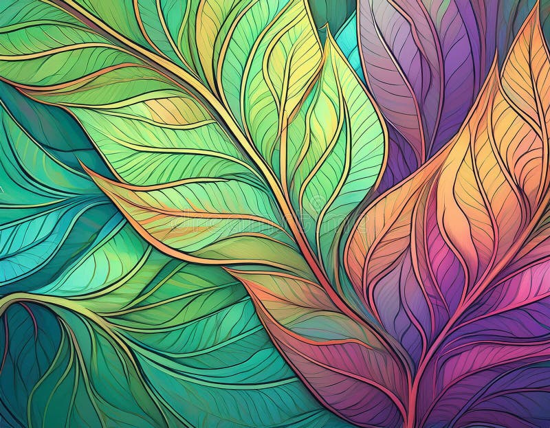 Abstract Leaf Veins Illustration Exaggerated Lines and Shapes ...
