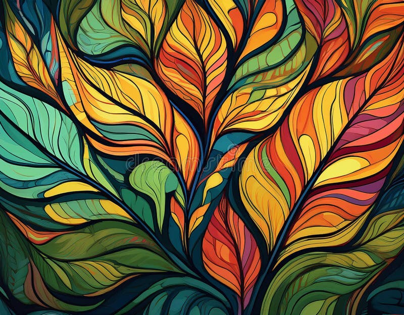 Abstract Leaf Veins Illustration Exaggerated Lines Stock Illustrations ...