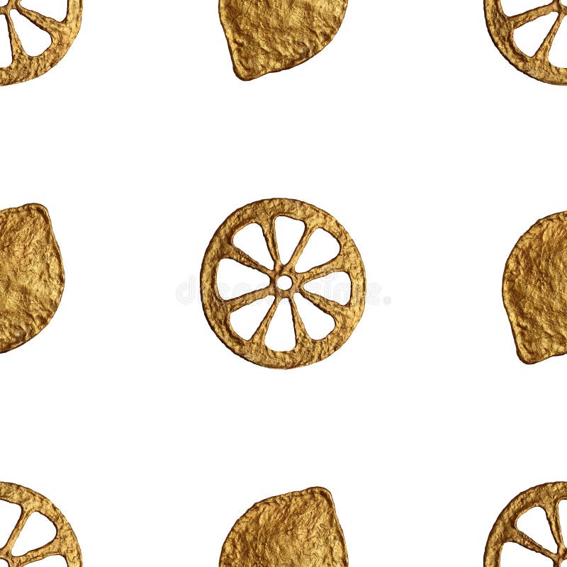 Abstract Lemon Pattern. Gold Hand Painted Seamless Background. Citrus ...
