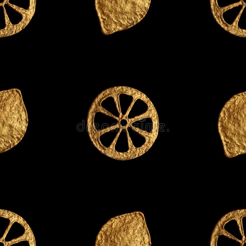 Abstract Lemon Pattern. Gold Hand Painted Seamless Background. Citrus ...