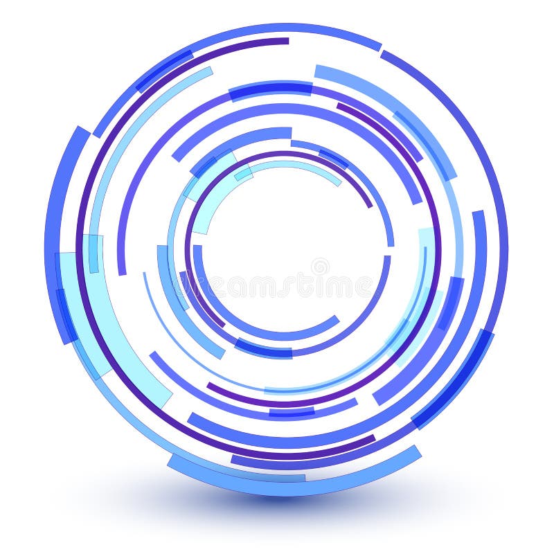 Abstract Lens Icon Design, 3D Blue Symbol with Circular Lines Pattern ...