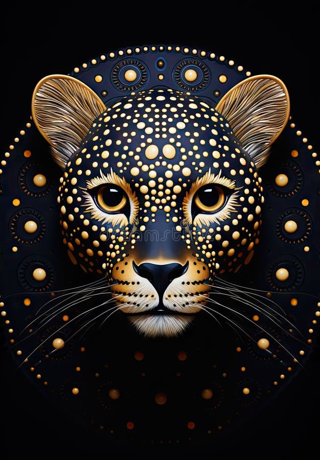 Abstract Leopard Face with Intricate Golden Patterns on a Black ...