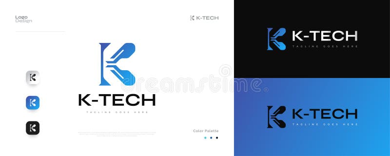 Abstract Letter K Logo Design with Technology Concept in Blue Gradient ...