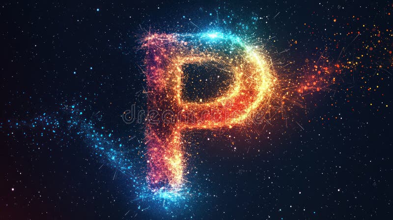 Abstract Letter P Formed by Glowing Particles in Cosmic Space Stock ...