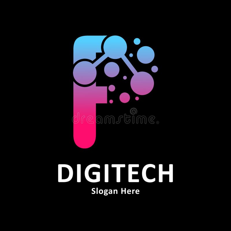 Abstract Letter P with Molecule Element and Dots Connection Vector ...