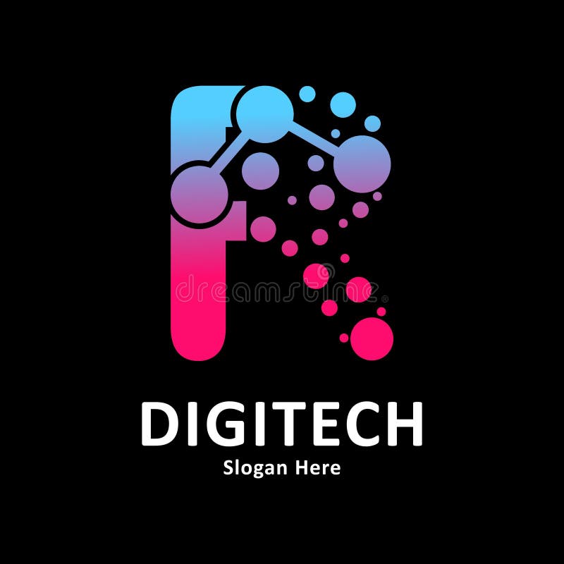 Abstract Letter R with Molecule Element and Dots Connection Vector ...
