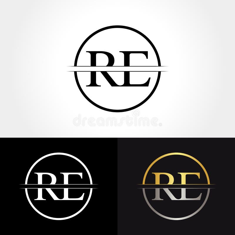 Abstract Letter RE Logo Design Vector Template. Creative Gold and ...
