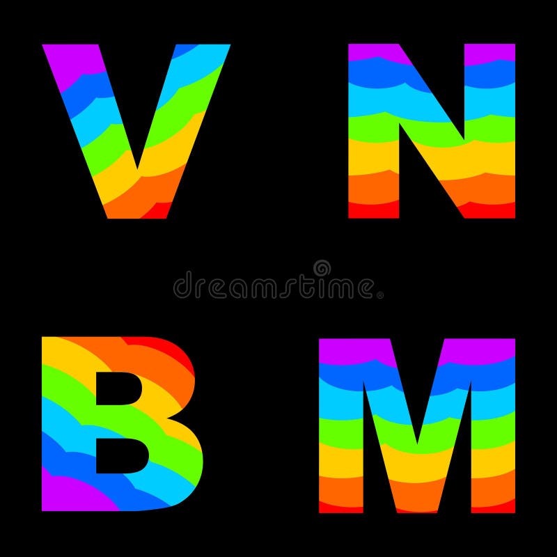 Abstract Letters V, N, B, M in the Colors of the Rainbow. Vector Stock ...