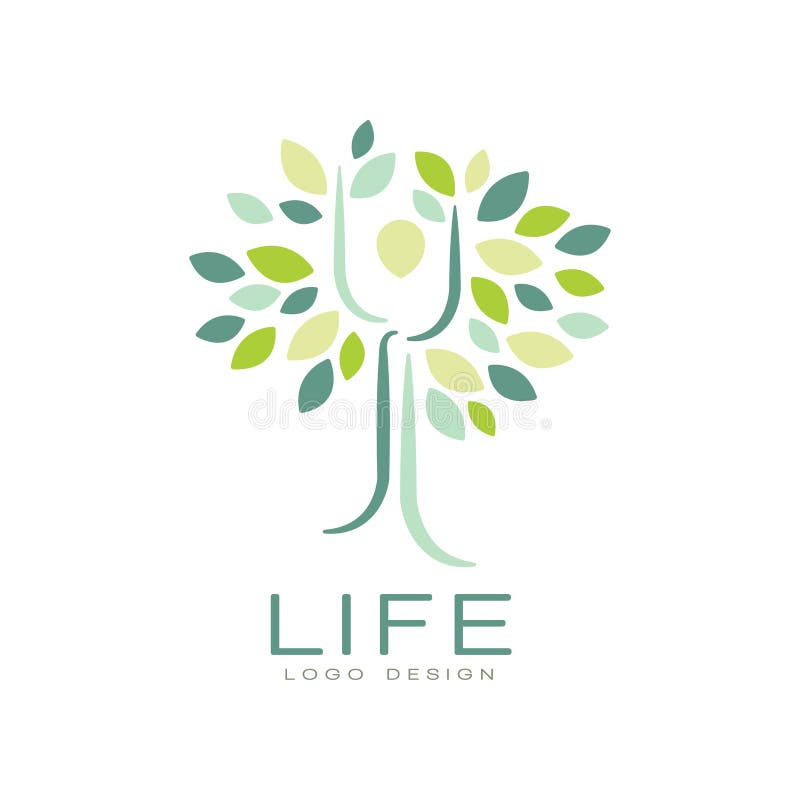 Abstract Life Logo Design with Green Leaves and Silhouette of Human ...