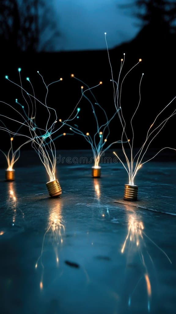 Abstract Light Art Installation with Illuminated Wire Structures at ...