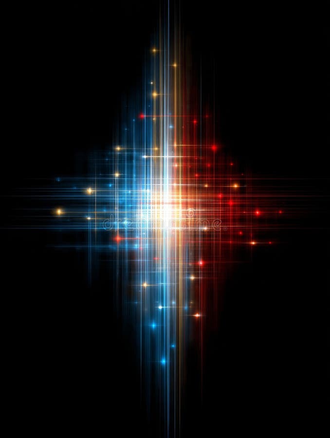 Abstract Light Beams Intersection with Red Blue Gold Sparkles Stock ...