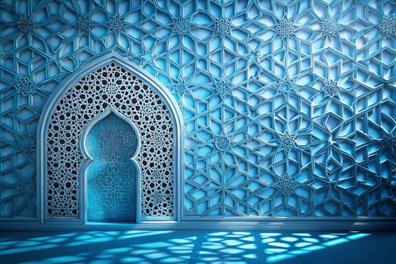 Abstract Light Blue Background with Muslim Ornament Shadows Stock ...