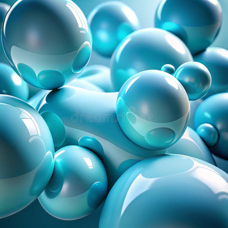 Abstract, Light Blue, Glossy Spheres, Interconnected, 3D Design Stock Illustration ...