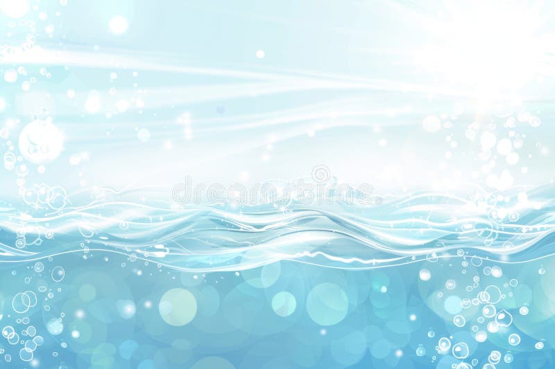 Abstract Light Blue Ocean Waves with Sunlight and Bokeh Stock Image ...