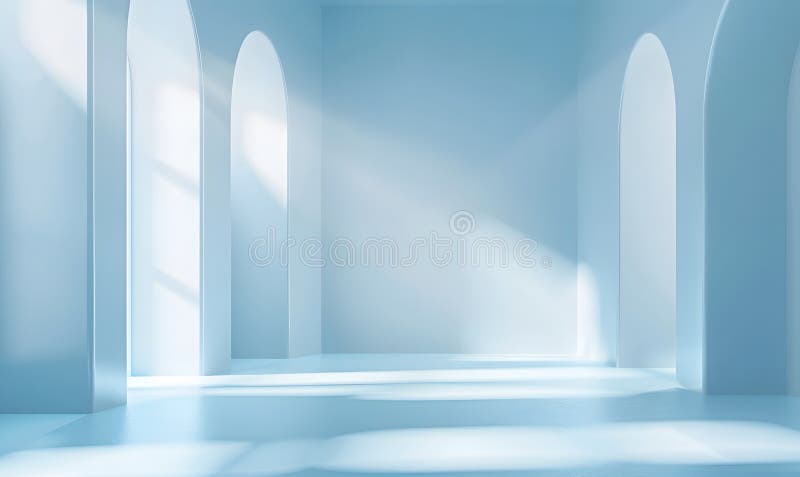 Abstract Light Blue Room with Arches for Product Display Stock ...
