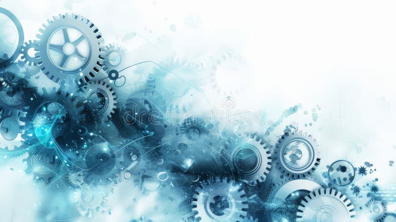 Abstract Light Blue and White Engineering Background with Gears and ...