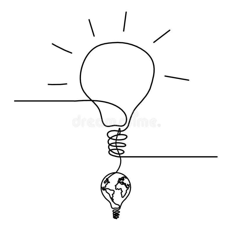 Abstract Light Bulb with Clock As Line Drawing on White Stock ...