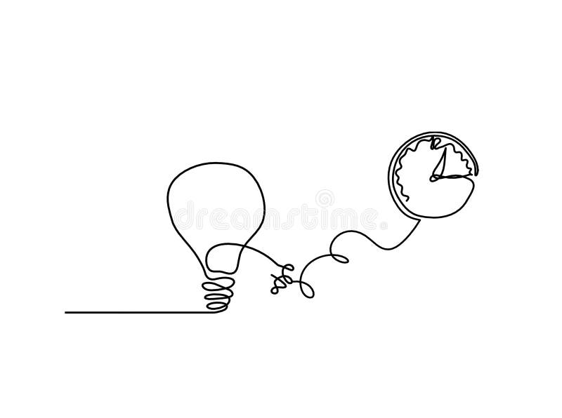 Abstract Light Bulb with Clock As Line Drawing on White Stock ...