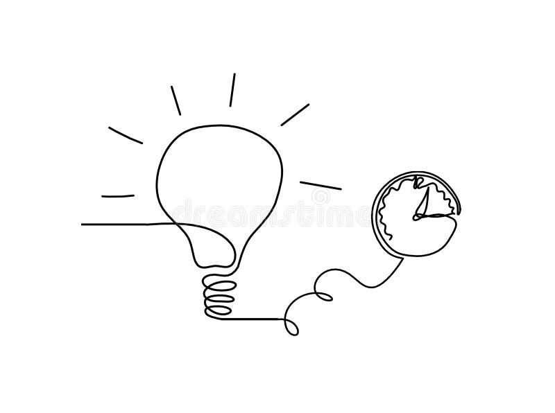 Abstract Light Bulb with Clock As Line Drawing on White Stock ...