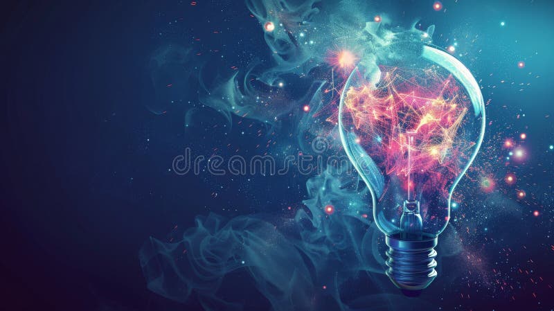 Abstract Light Bulb with Digital Network and Bokeh Lights. Innovation and Technology Concept ...