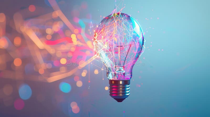 Abstract Light Bulb with Digital Network Connections, Creative ...