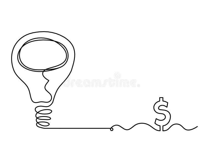 Abstract Light Bulb with Dollar As Line Drawing on White Stock ...