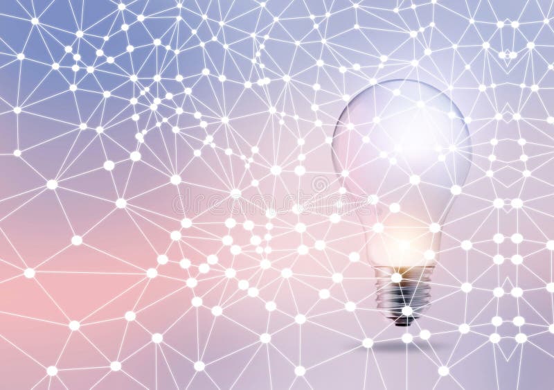 Abstract Light Bulb with Dot and Line Network on a Pastel Color Stock ...