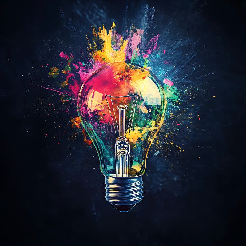 Light Bulb Exploding with Paint and Glass, a Creative Idea. Business ...
