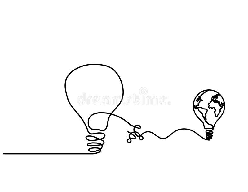 Continuous Line Drawing Globe Light Bulb Stock Illustrations – 615 ...