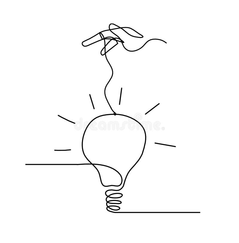 Abstract Light Bulb with Hand As Line Drawing on White Stock ...