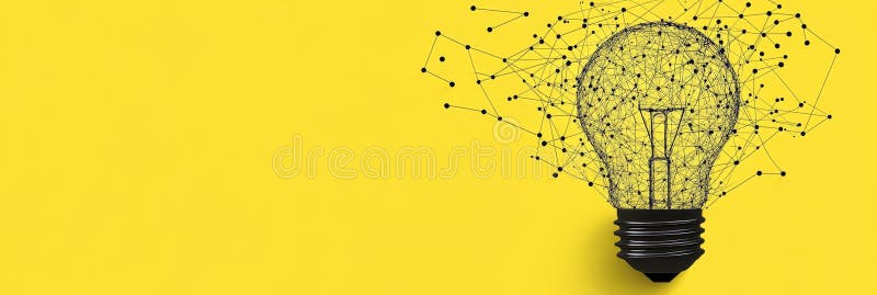 Abstract Light Bulb with Network Connections on Yellow Background ...