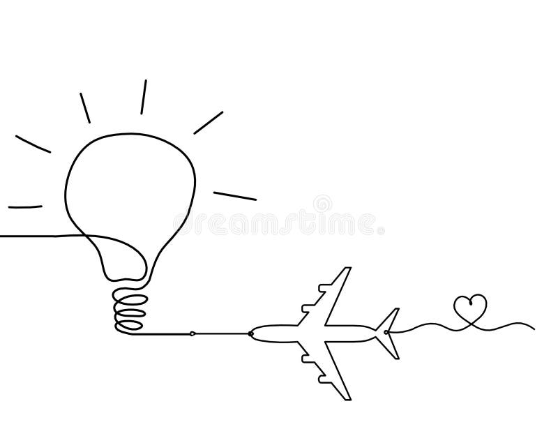 Abstract Light Bulb with Plane As Line Drawing on White Stock ...