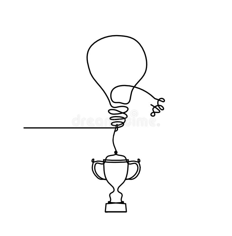 Abstract Light Bulb with Trophy As Line Drawing on White Stock ...