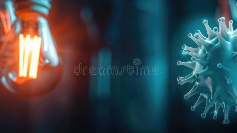 Abstract Light Bulb and Virus Concept with Blue and Orange Glow Effects ...