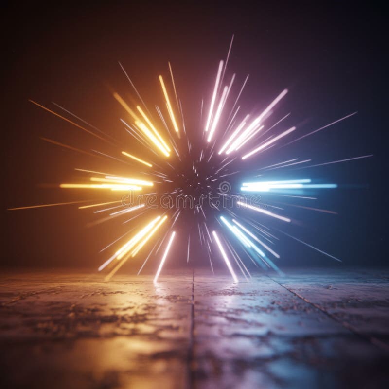 Abstract Light Burst with Orange and Blue Neon Rays Stock Illustration ...