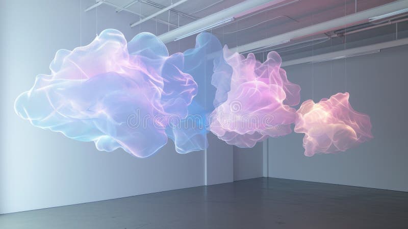 Abstract Light Cloud Installation in a Modern Gallery Space Stock Photo ...